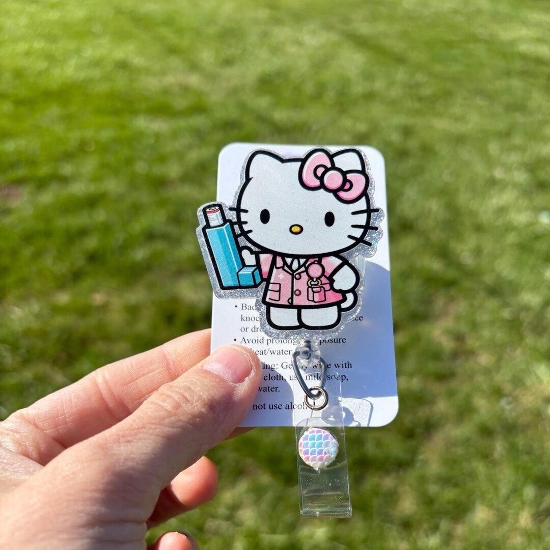Nurse Kitty With Inhaler, Respiratory Therapist Badge Reel, Pediatric ...