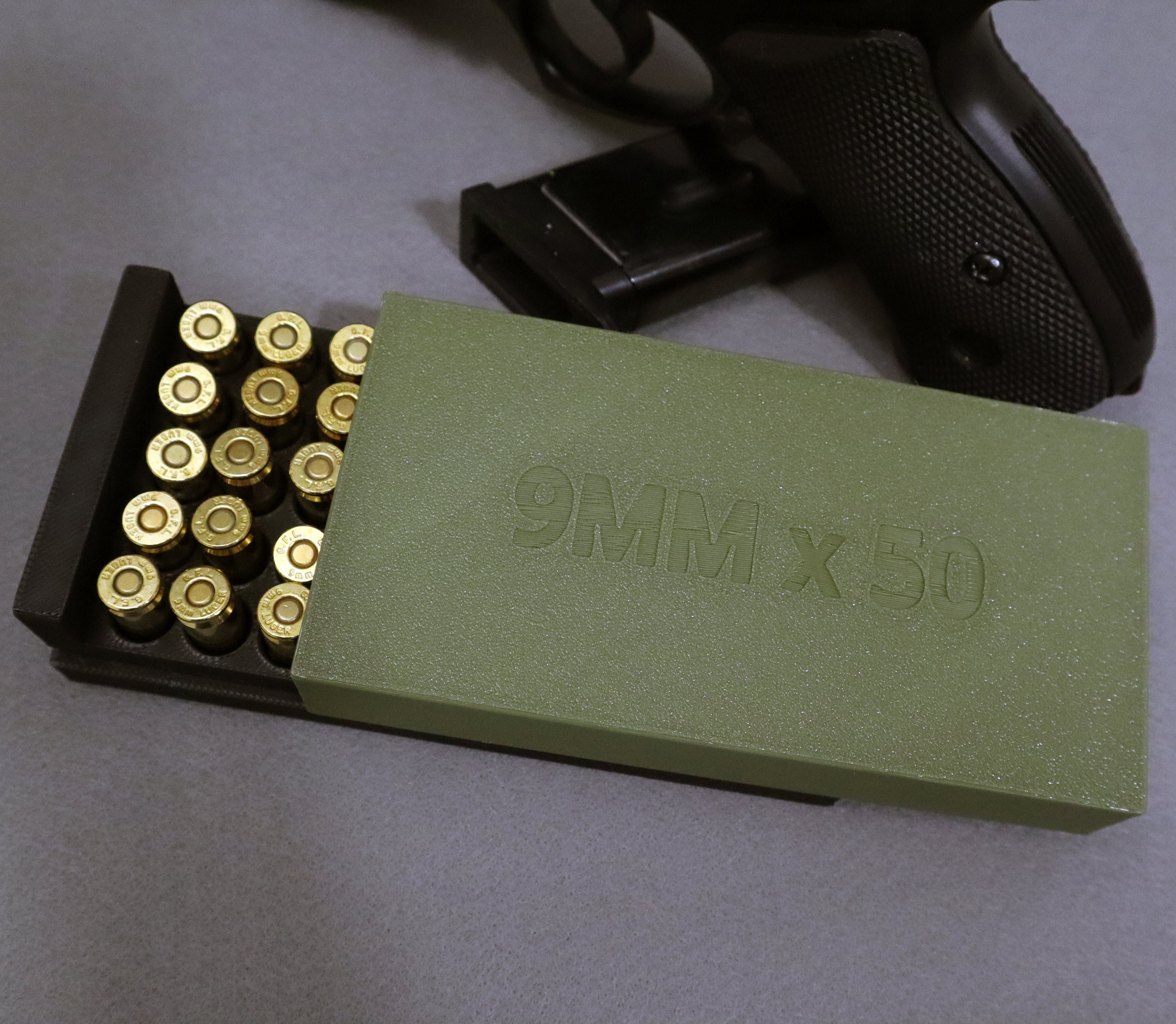 50 Round 9mm Luger Ammo Box Secure Sliding Lid Multiple Colors ...