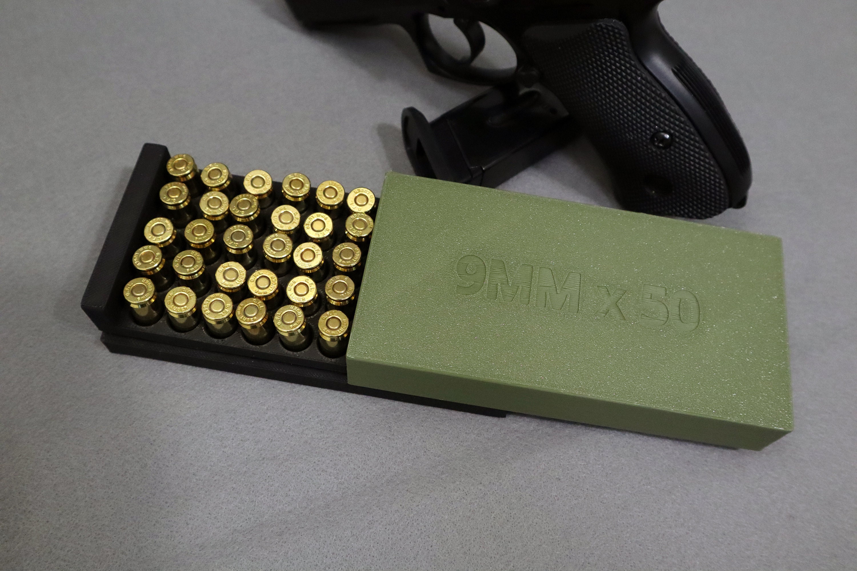 50 Round 9mm Luger Ammo Box Secure Sliding Lid Multiple Colors ...