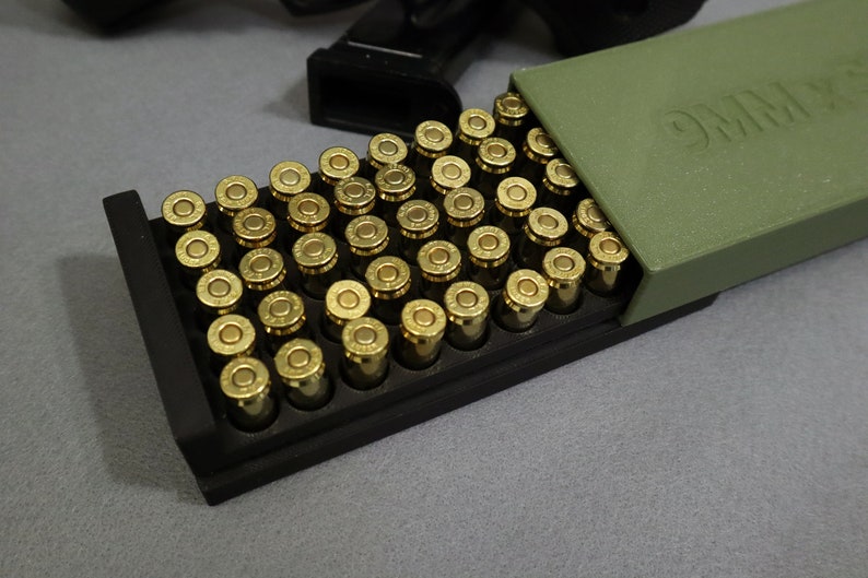 50 Round 9mm Luger Ammo Box Secure Sliding Lid Multiple Colors ...