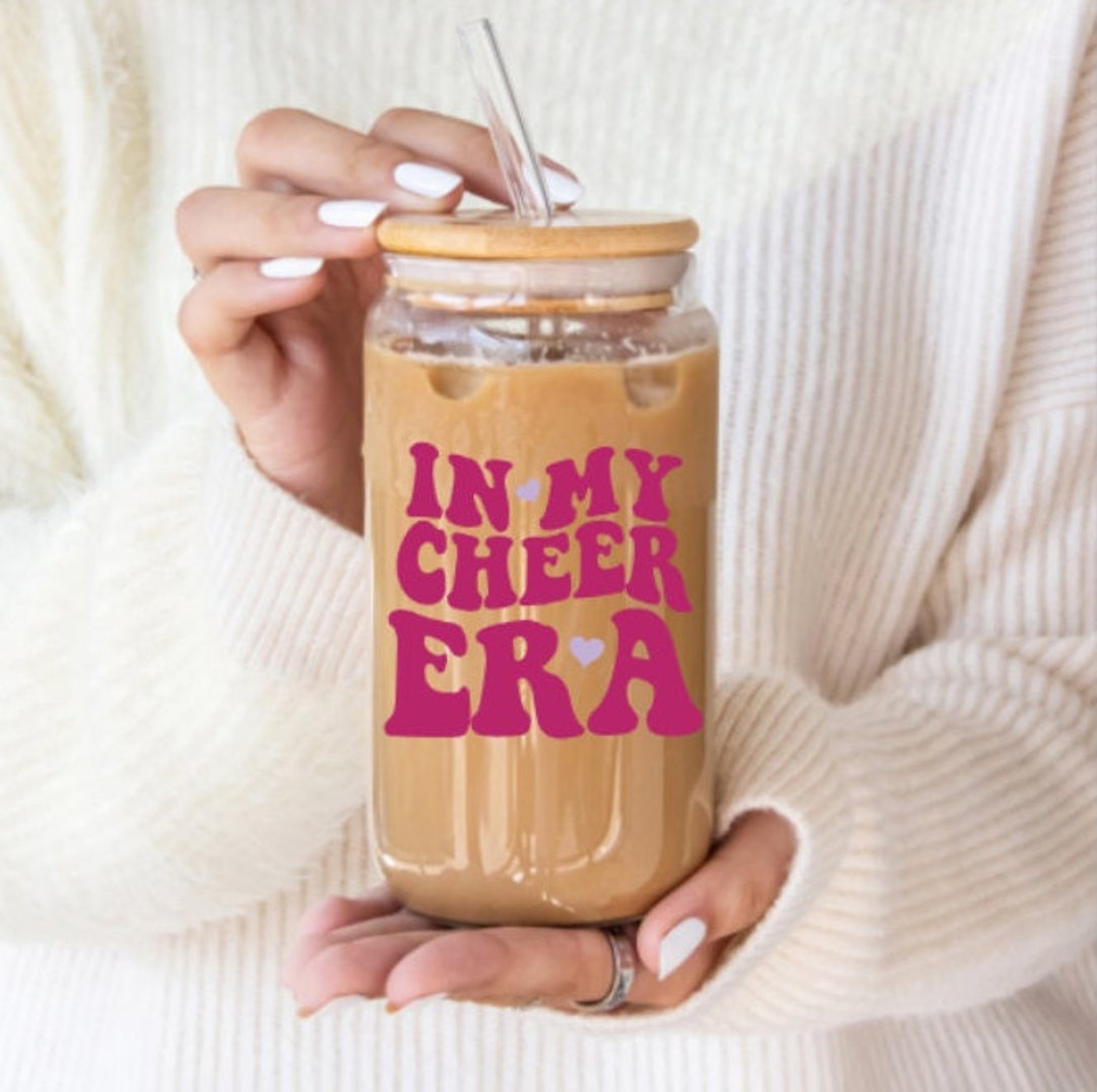 Personalized in My Cheer Era Iced Coffee Glass Cup - Lid and Glass ...