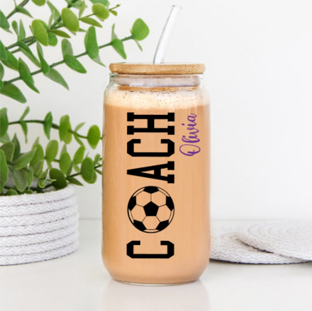 Personalized Iced Coffee Glass Cup Lid and Glass Straw 16 Oz Tumbler ...