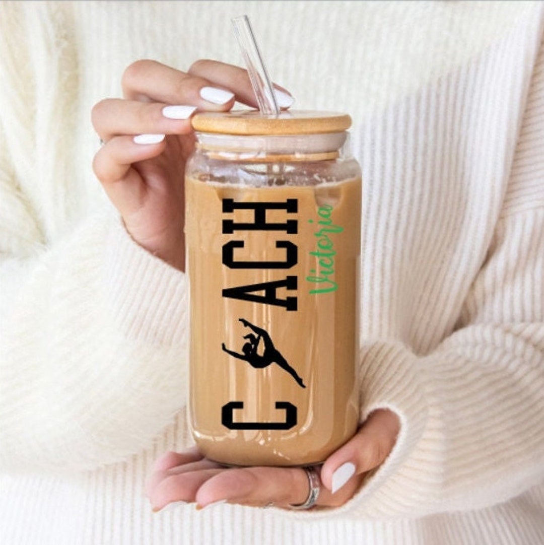 Personalized Iced Coffee Glass Cup Lid and Glass Straw 16 Oz Tumbler ...