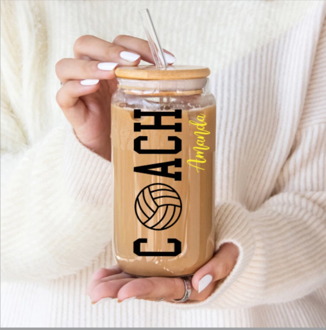 Personalized Iced Coffee Glass Cup Lid and Glass Straw 16 Oz Tumbler ...