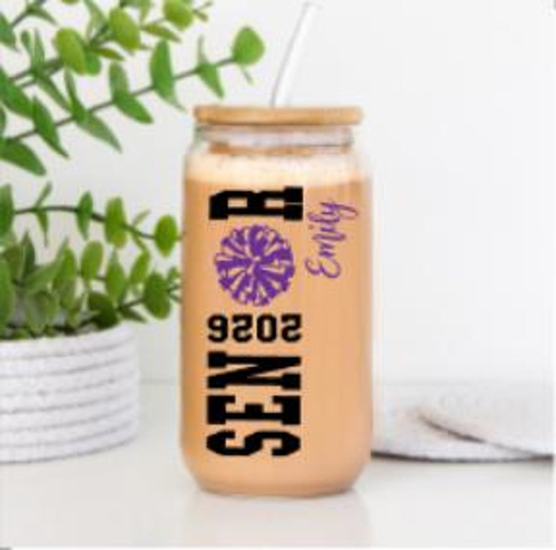 Personalized Iced Coffee Glass Cup - 16oz Tumbler - Cheerleader Poms ...