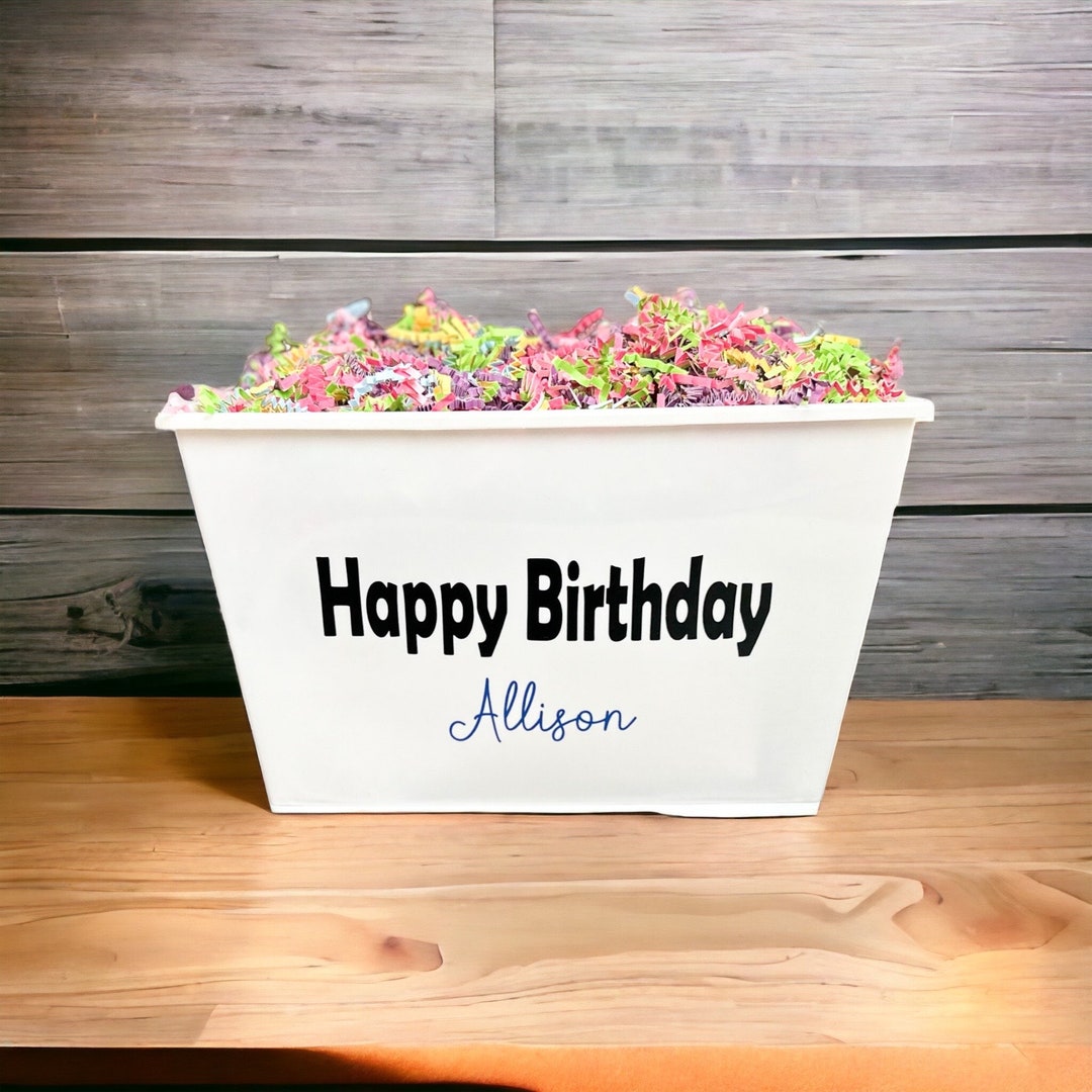 Personalized Plastic Happy Birthday Gift Basket Birthday Gift Bin Party ...