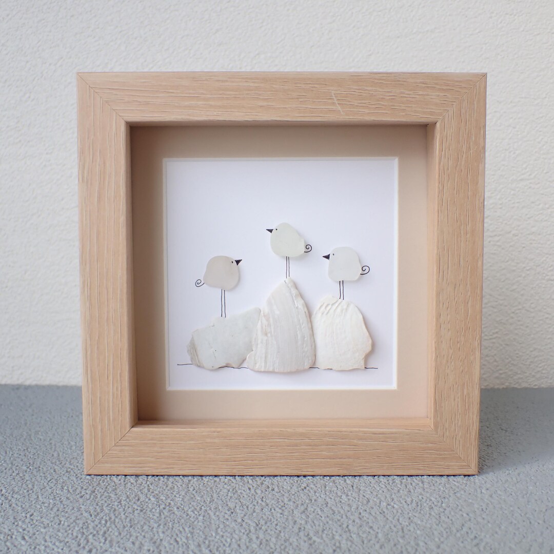 Three Colorful Sea Glass Birds on Washed Clam Shells - Sea Glass Art ...