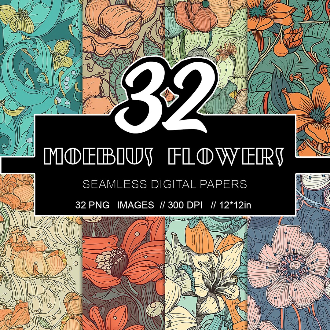 Moebius Flowers Digital Paper, Flowers Seamless Pattern, Floral Prints ...