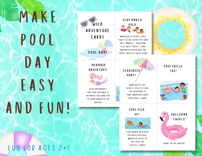 Wild Adventure Cards, Pool Day, Activity Cards Toddler, Kid Pool Day ...