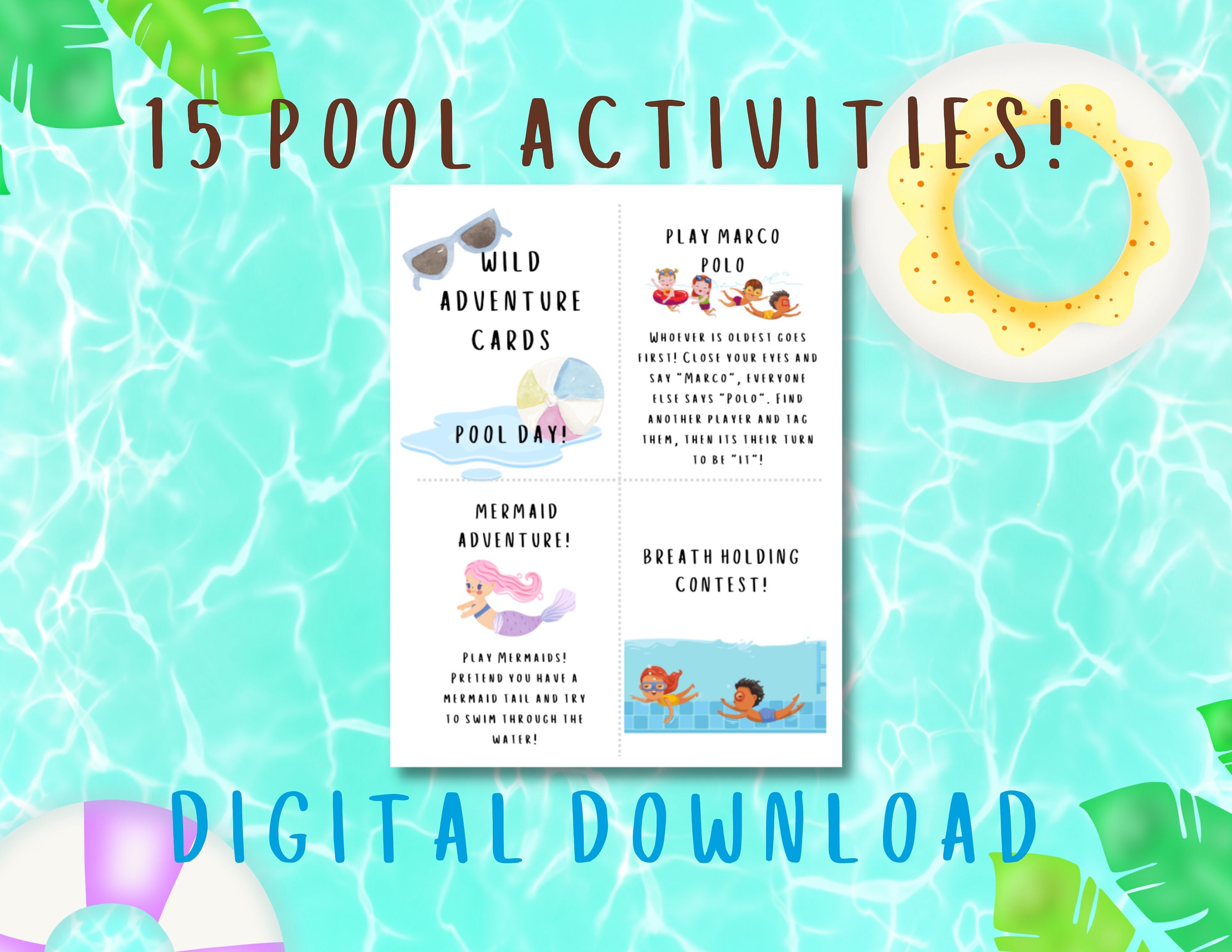 Wild Adventure Cards, Pool Day, Activity Cards Toddler, Kid Pool Day ...