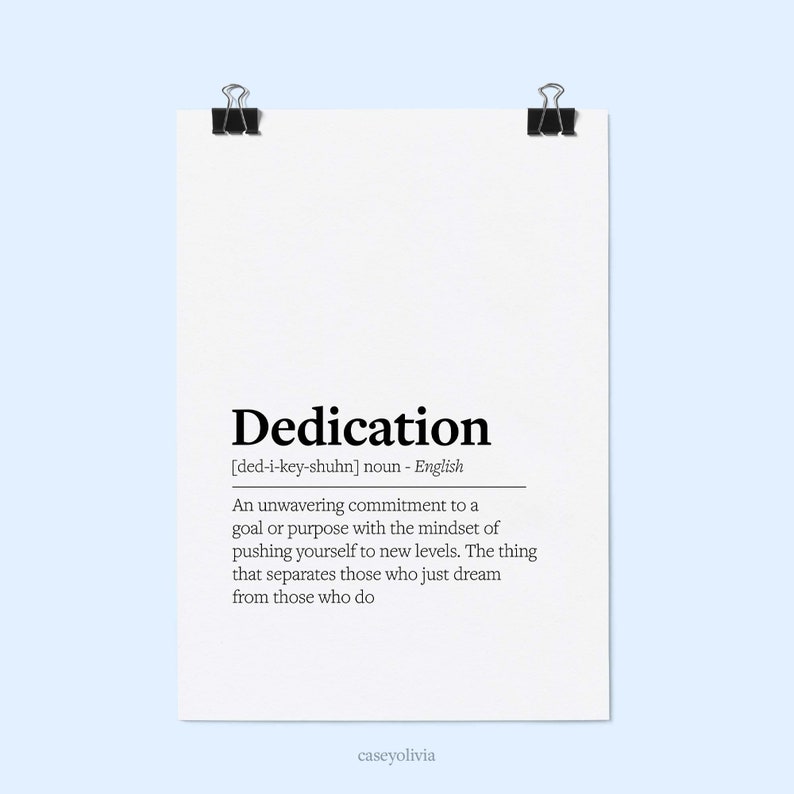 Dedication Definition Wall Art Print Printable Poster - Etsy
