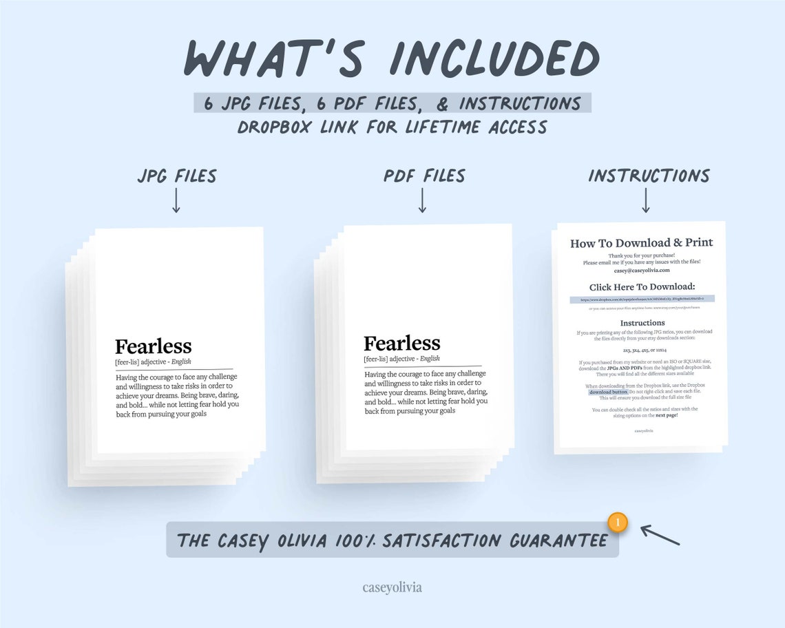 Fearless Definition Printable Wall Art Poster Fearless Mindset Meaning ...