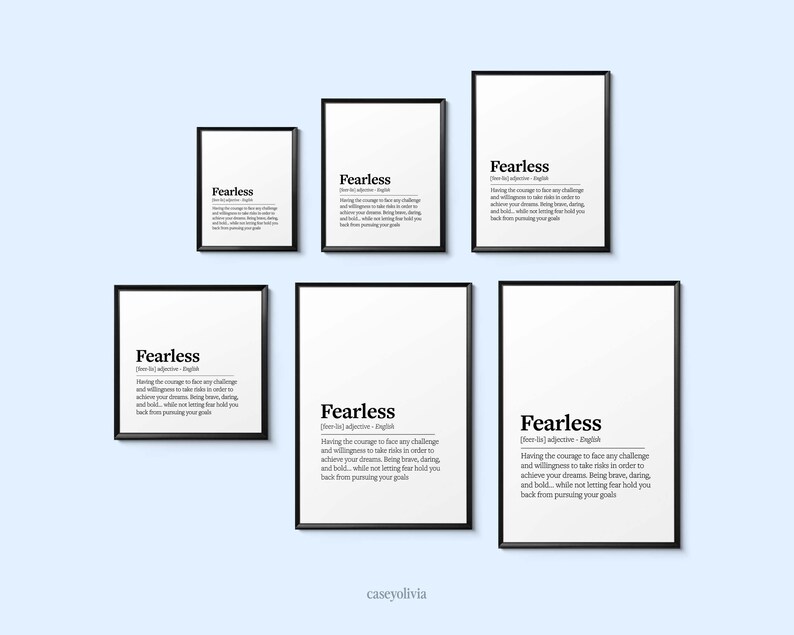 Fearless Definition Printable Wall Art Poster Fearless Mindset Meaning ...