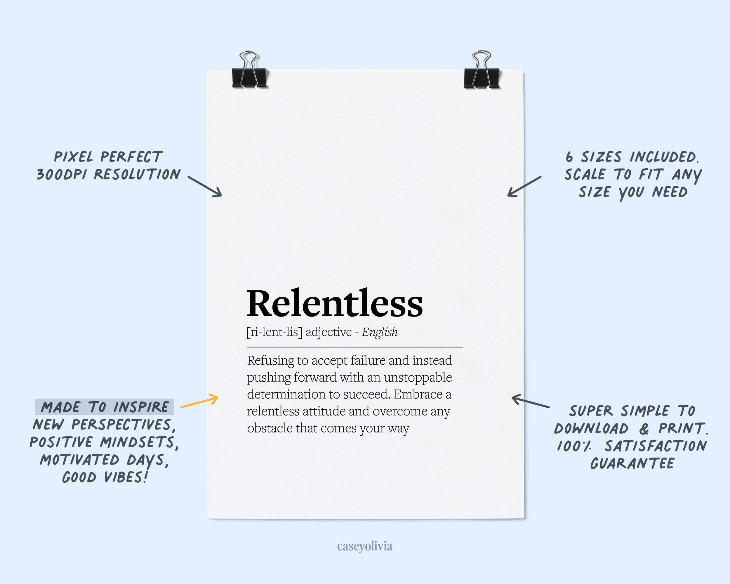 Relentless Definition Printable Wall Art Motivational Message Office ...