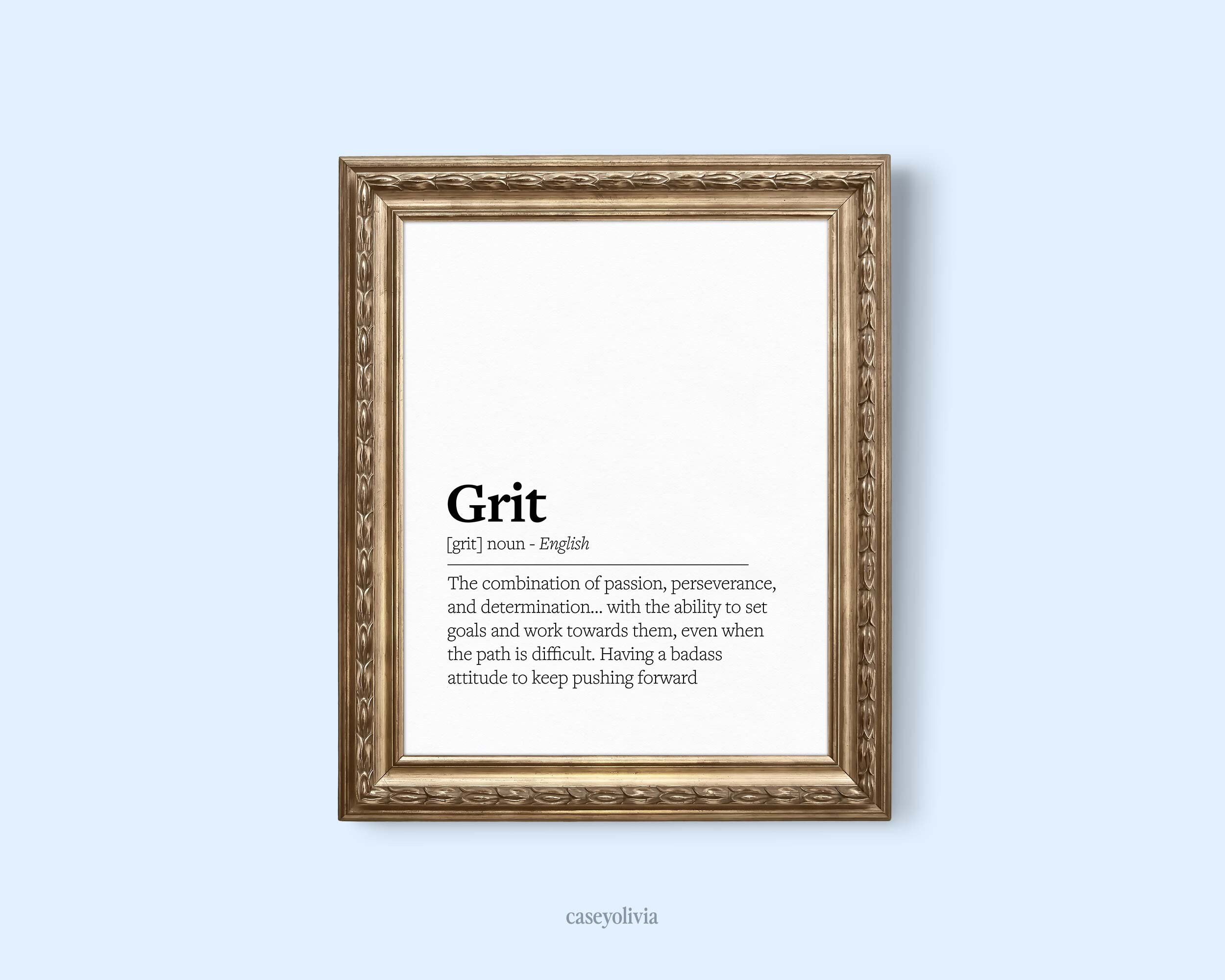 Grit Definition Printable Wall Art Motivational Grit Meaning Quote to ...