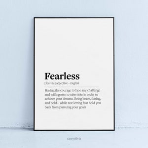 Fearless Definition Printable Wall Art Poster Fearless Mindset Meaning ...