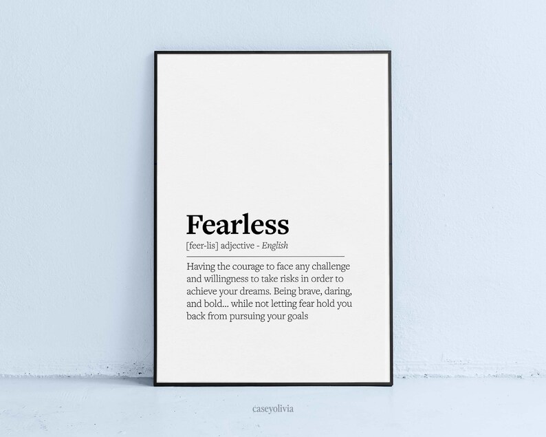 Fearless Definition Printable Wall Art Poster Fearless Mindset Meaning ...