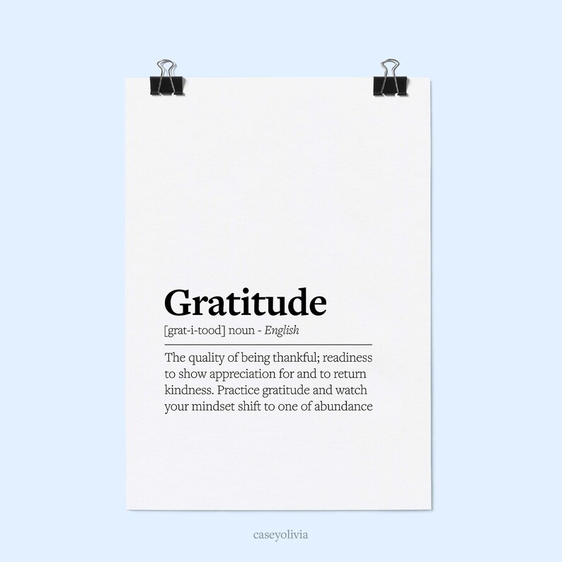 Gratitude Definition Printable Wall Art Inspirational Wall Decor Print ...