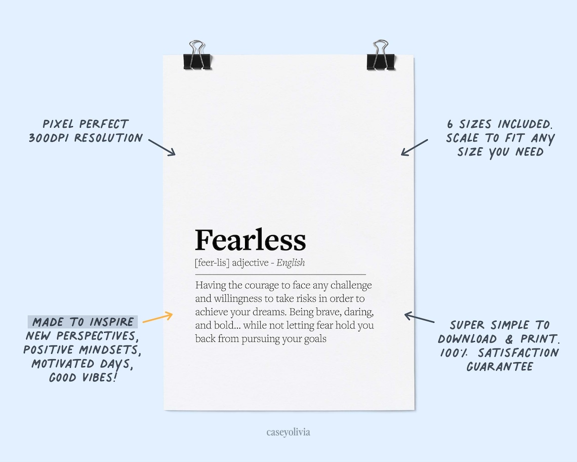 Fearless Definition Printable Wall Art Poster Fearless Mindset Meaning ...