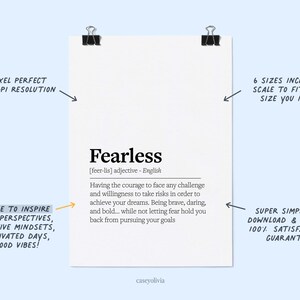 Fearless Definition Printable Wall Art Poster Fearless Mindset Meaning ...