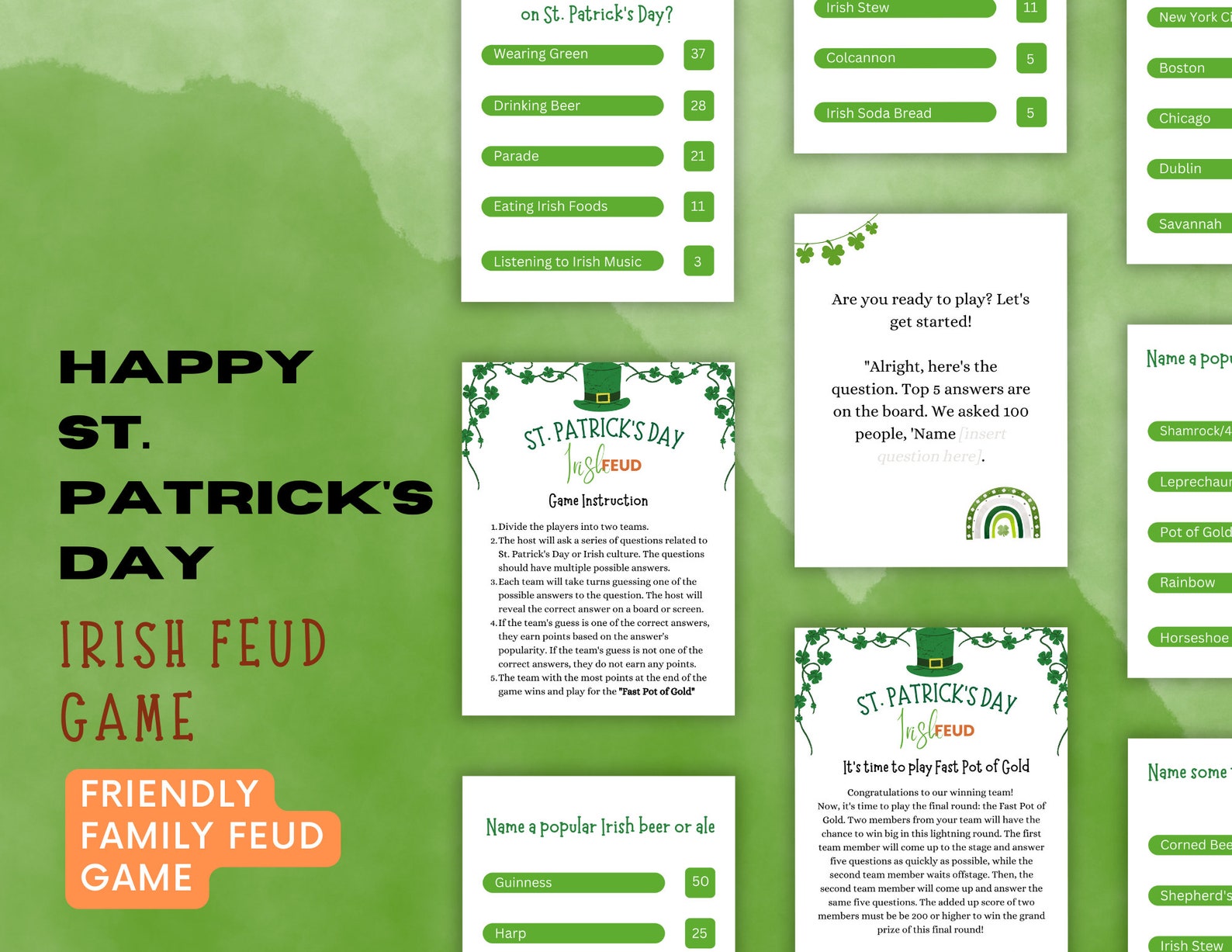 Printable St. Patrick's Day Family Feud Game Irish Feud Fun & Creative ...