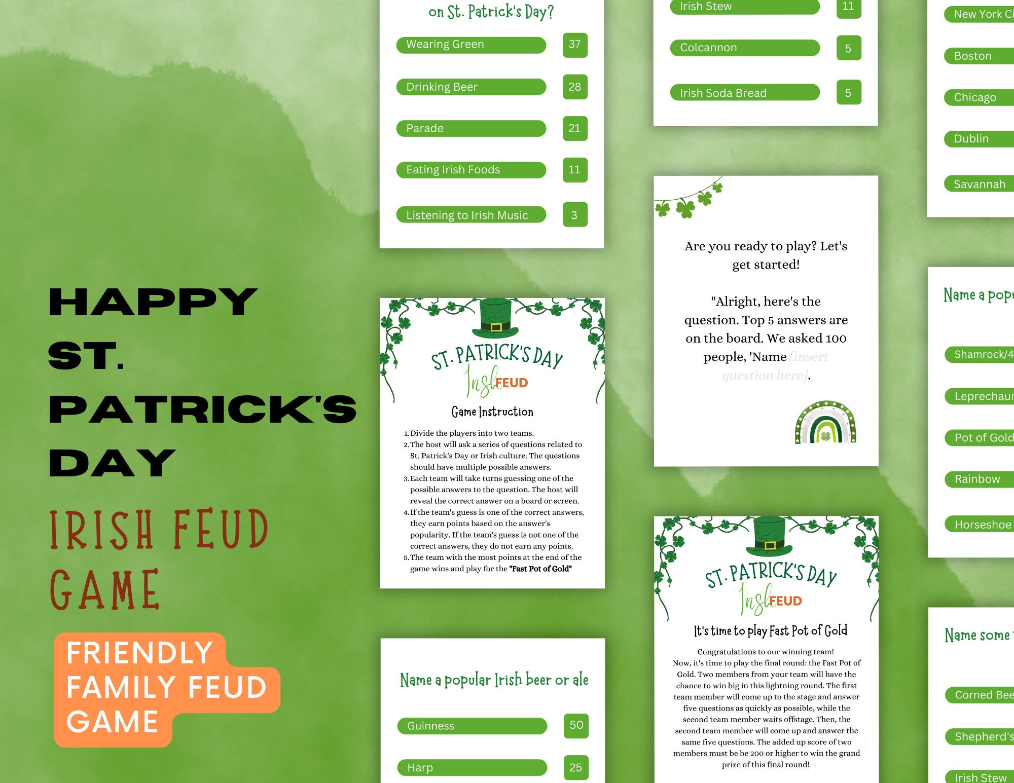 Printable St. Patrick's Day Family Feud Game Irish Feud Fun & Creative ...