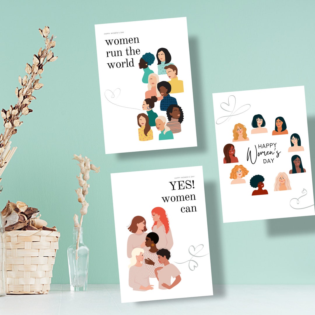 Set of 3 Happy International Women's Day Greeting Cards, Women's Day ...
