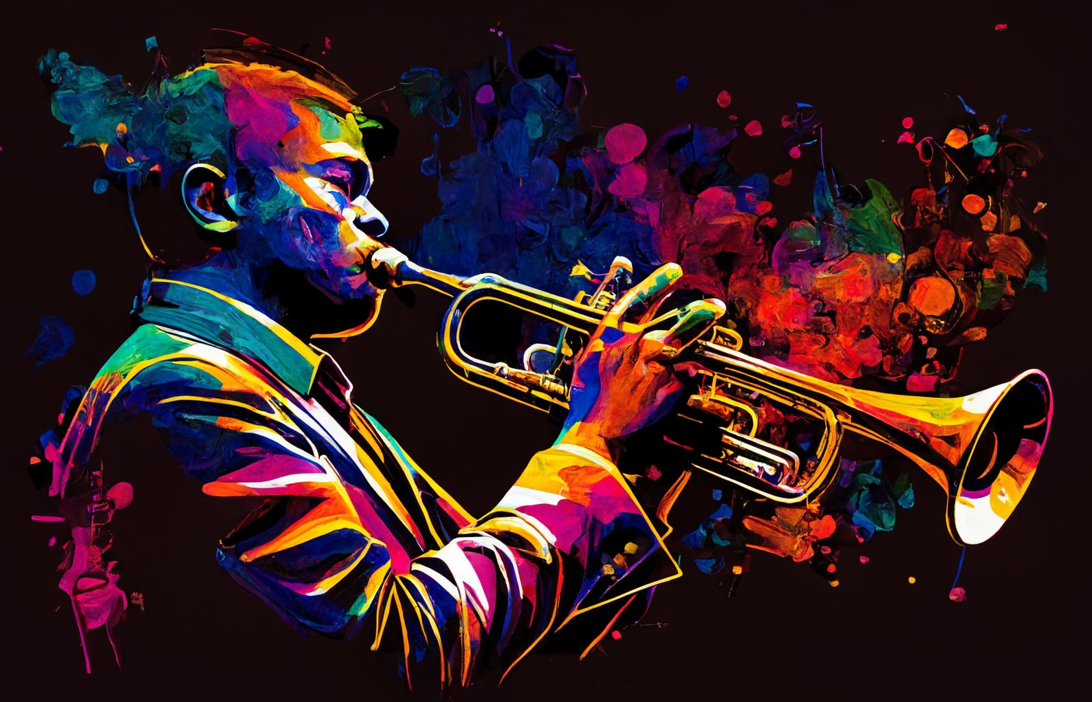 Trumpeter Jazz Series Wall Art DARK - Contemporary Watercolor Musician ...