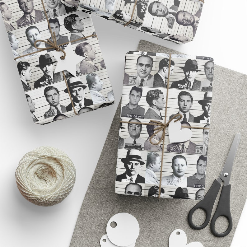 Mafia Mobster Mugshot Wrapping Paper, Vintage Mob Mafia Decor, Mob Boss ...