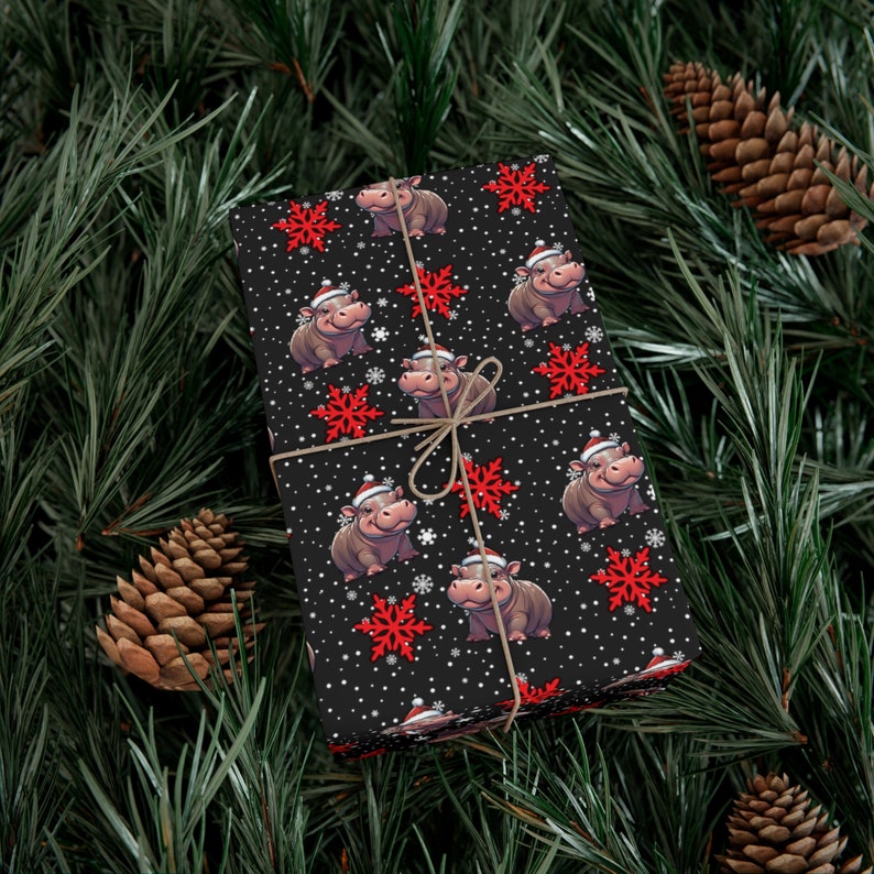 Christmas Hippo Wrapping Paper Rolls, Cute Hippo Gift Wrap, Xmas ...