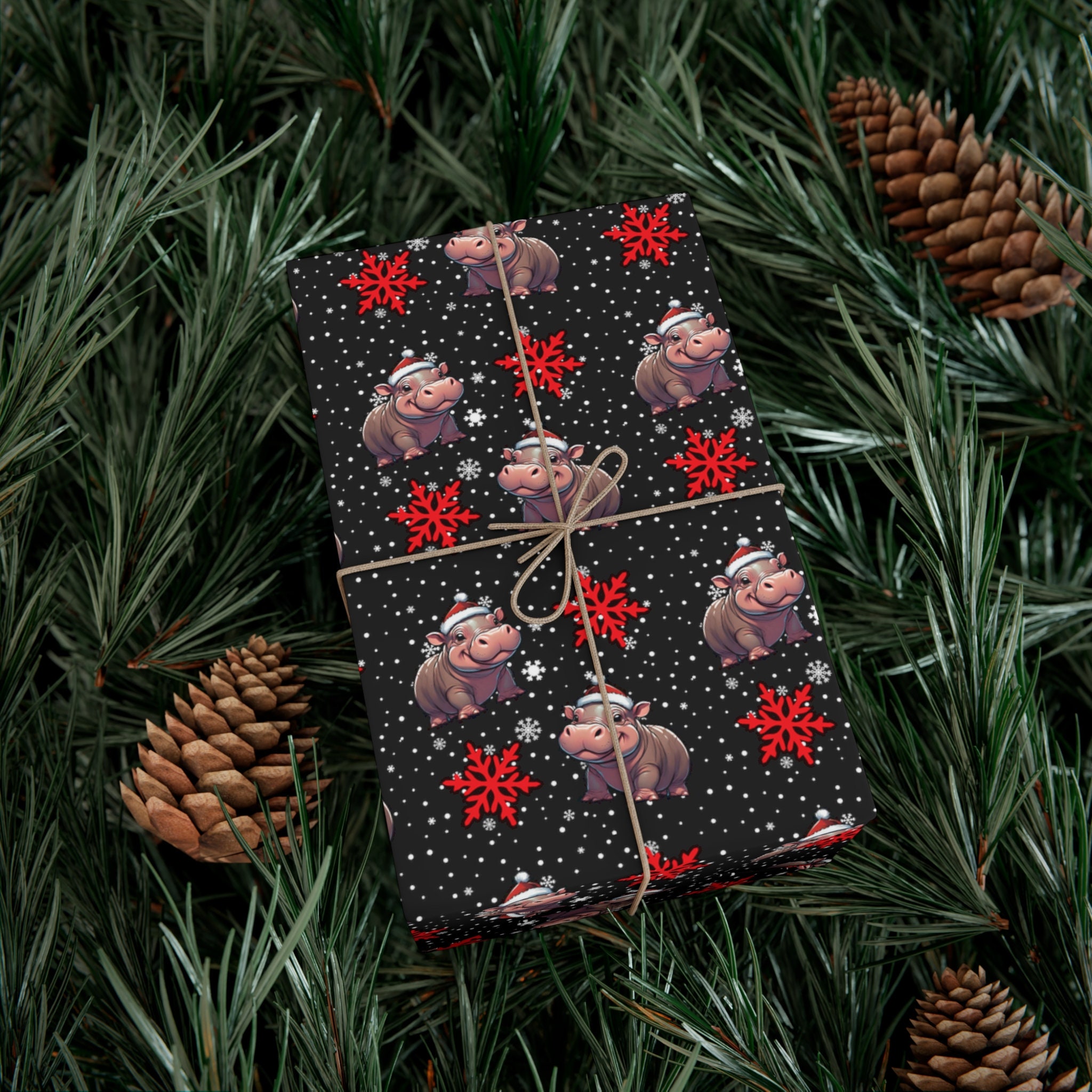 Christmas Hippo Wrapping Paper Rolls, Cute Hippo Gift Wrap, Xmas ...