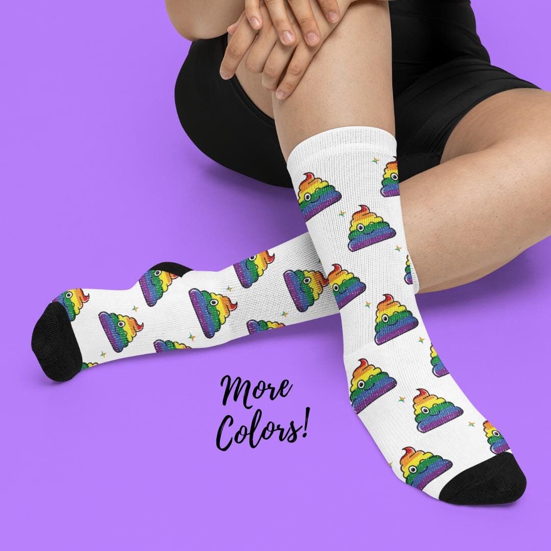 Rainbow Poop Emoticon Socks, Gay Pride Socks, Silly Socks, Fun Socks ...