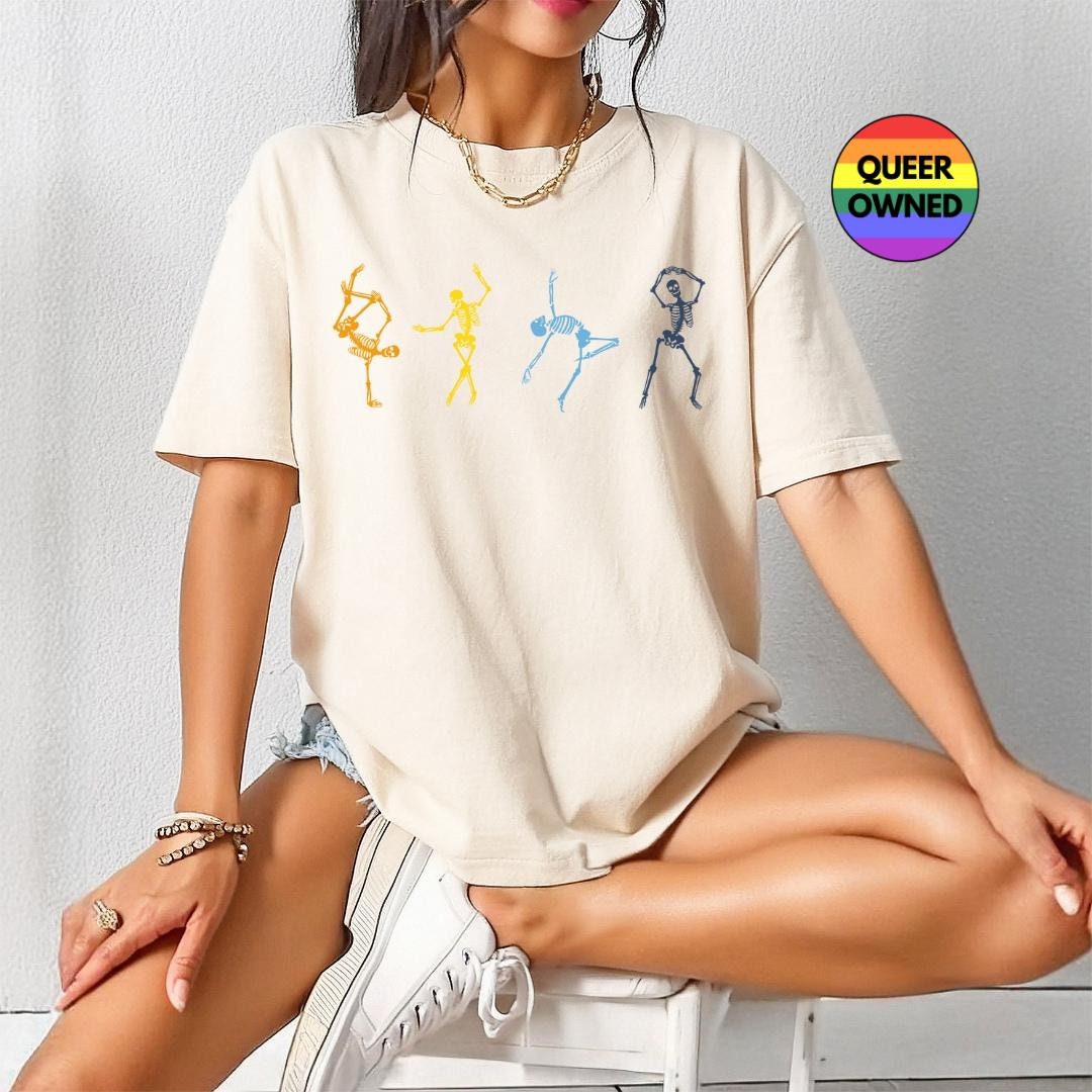 Aroace Pride Skeleton Tee, Dancing Skeletons Shirt, Asexual Aromantic ...
