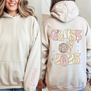 Custom Class of 2025 Senior Grad Hoodie Personalized Name on Sleeve ...