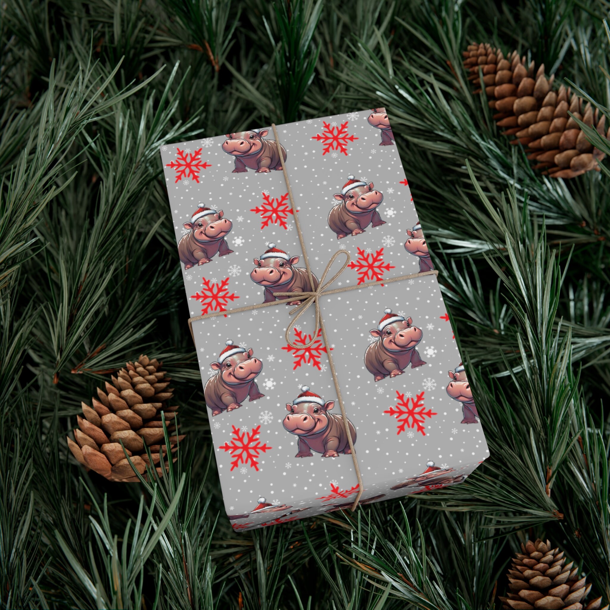 Christmas Hippo Wrapping Paper Rolls, Cute Hippo Gift Wrap, Xmas ...