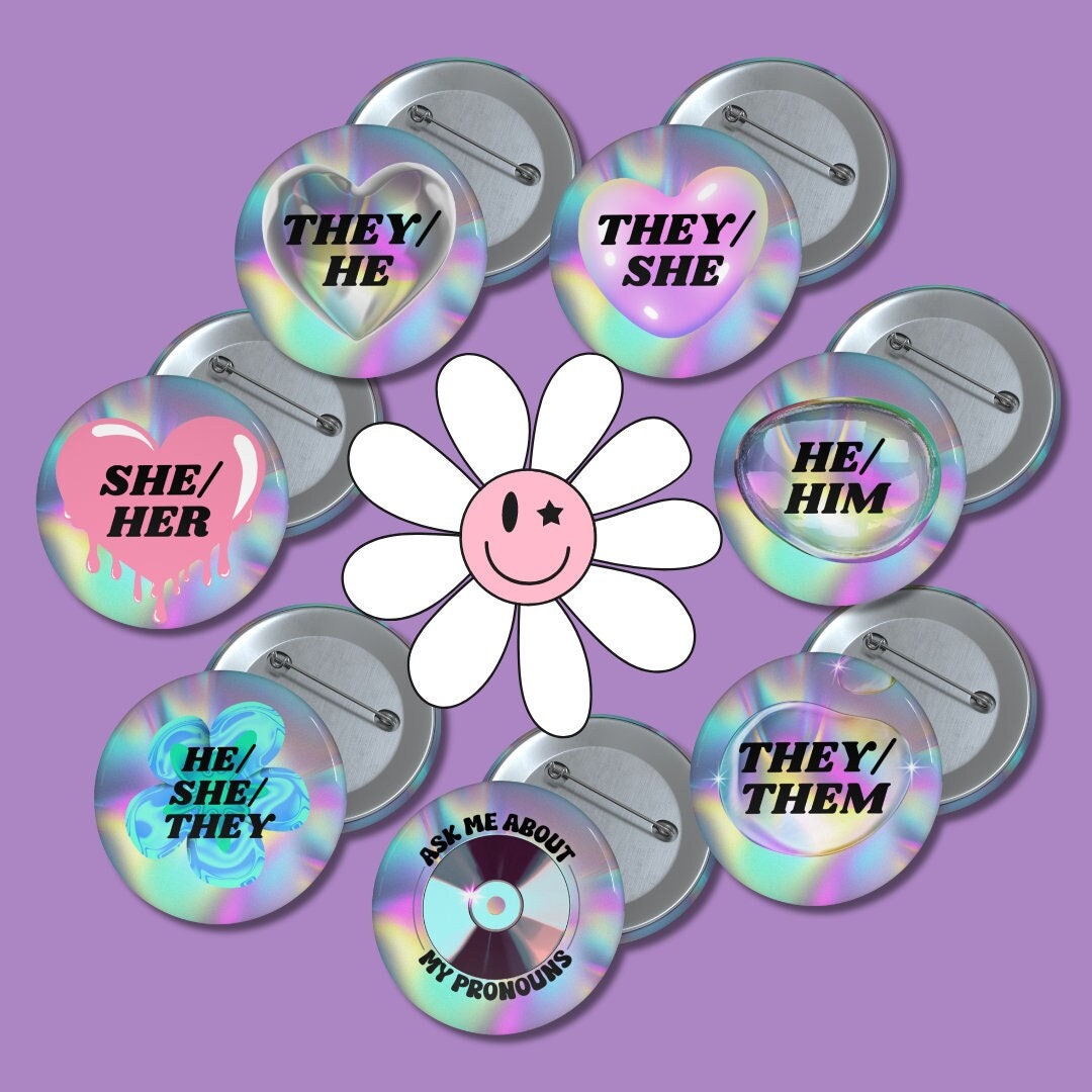 Pronoun Pins Custom, They He, They She, They Them, He She They, He Him ...