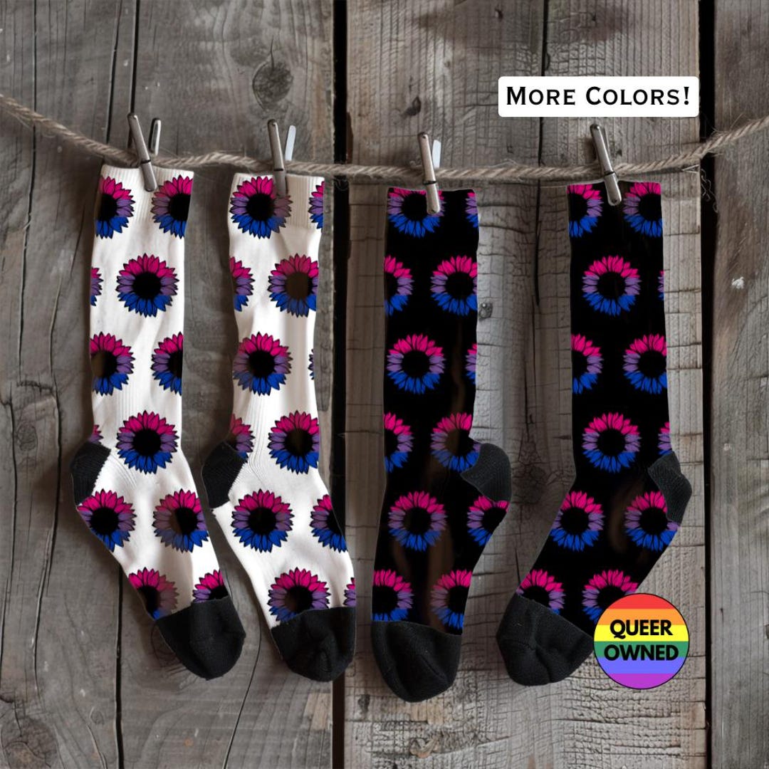 Bi Pride Socks, Bisexual Pride Flag Sunflower Design, LGBTQ+ Rainbow ...