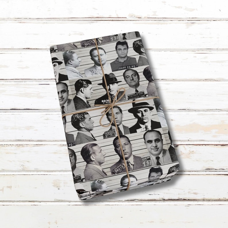 Mafia Mobster Mugshot Wrapping Paper, Vintage Mob Mafia Decor, Mob Boss ...