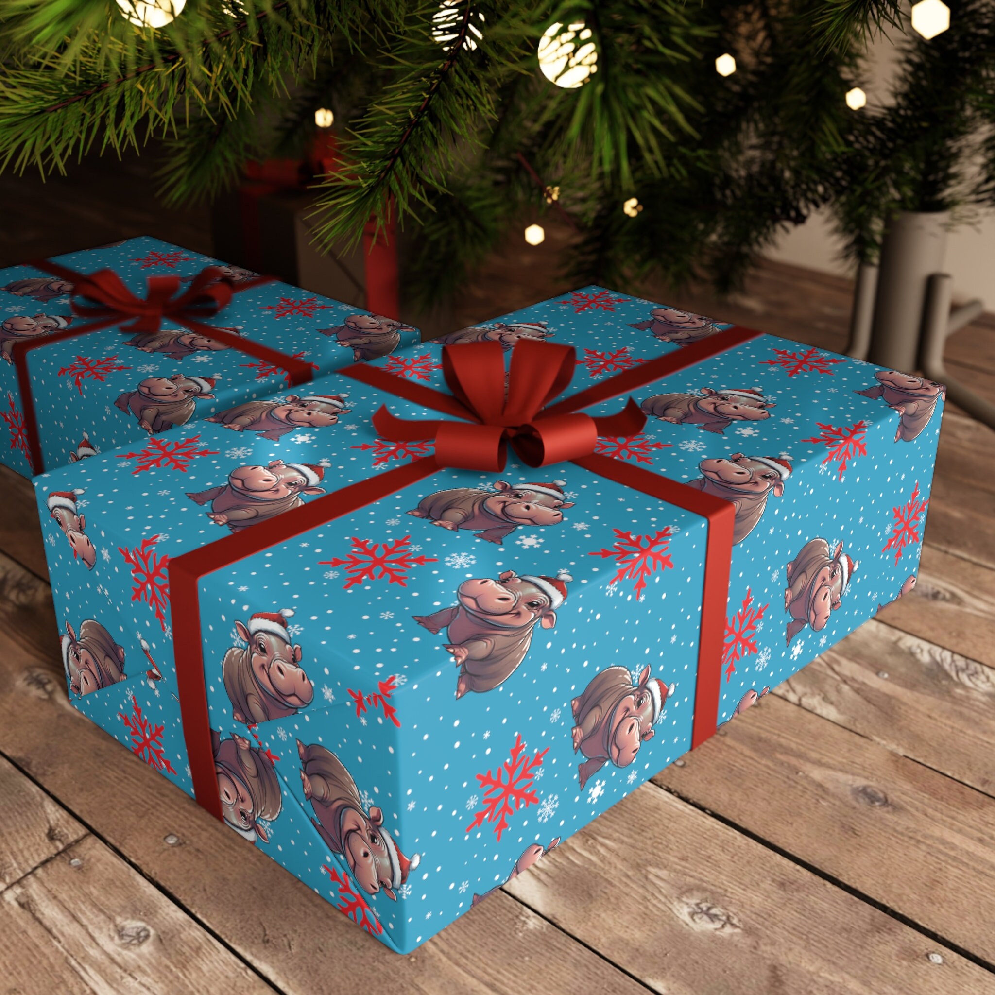 Christmas Hippo Wrapping Paper Rolls, Cute Hippo Gift Wrap, Xmas ...