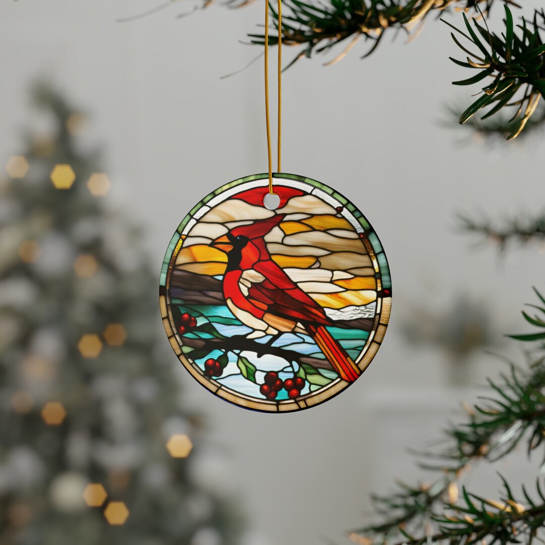Cardinal Christmas Ornament, Stained Glass Aesthetic Ornament, Red ...