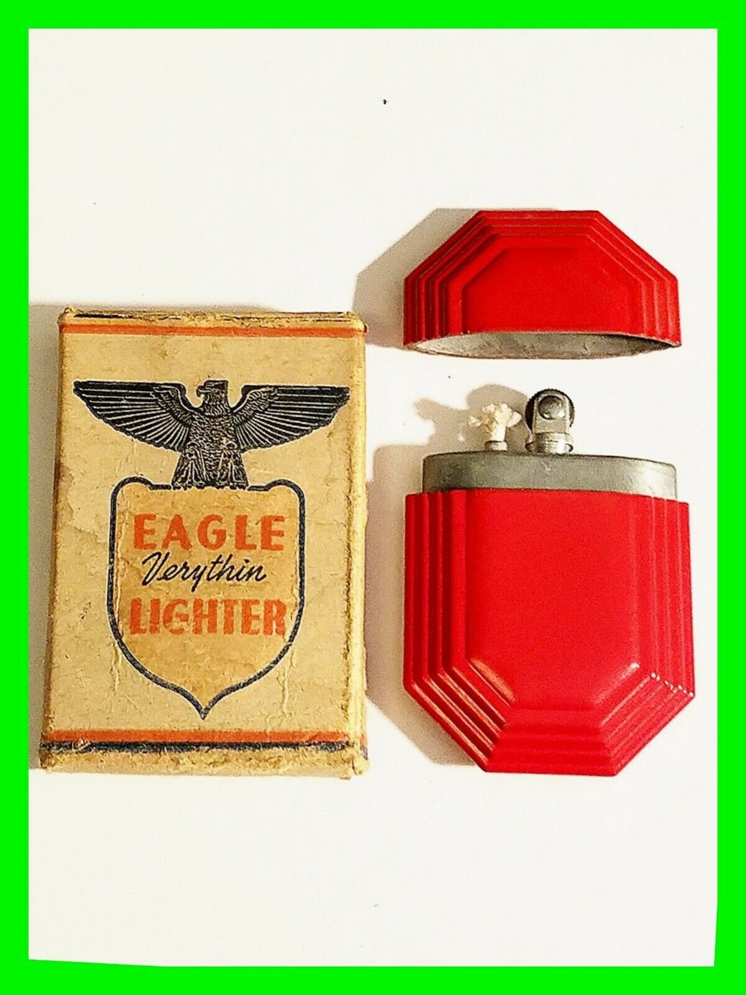 Unfired Wwii Era Octagon Eagle Very Thin Red Enamel Lighter - Etsy