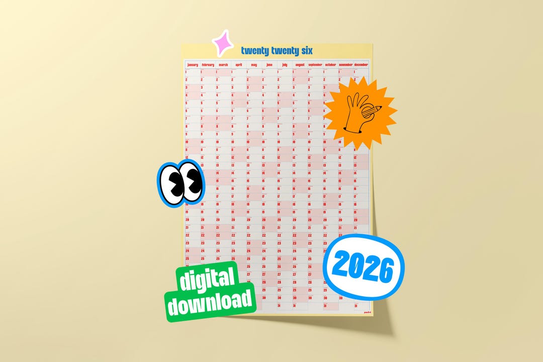 Printable 2026 Wall Calendar | A1 Size | Yellow | Digital Download - Etsy