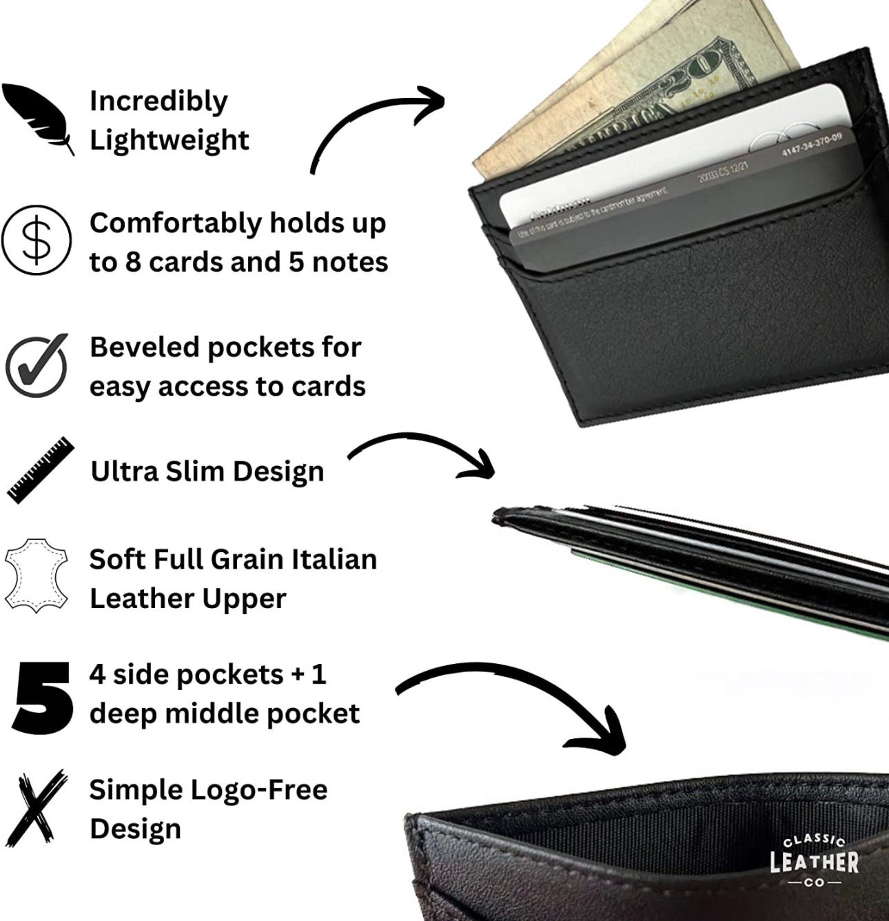 Simple Slim Full Grain Leather Wallet for Men Italian Full Grain Upper ...