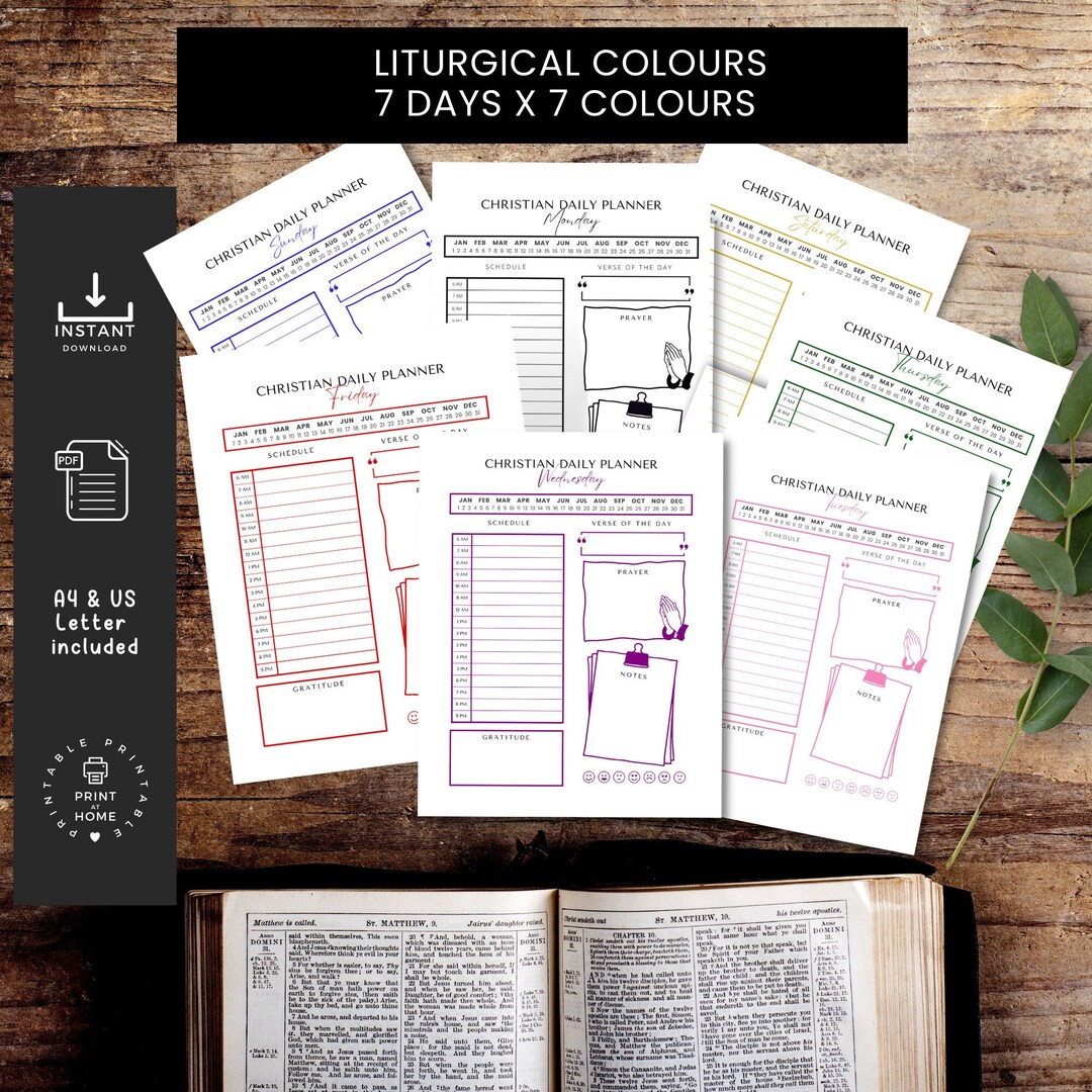 Christian Daily Planner Printable, Monday to Sunday, Catholic Planner ...