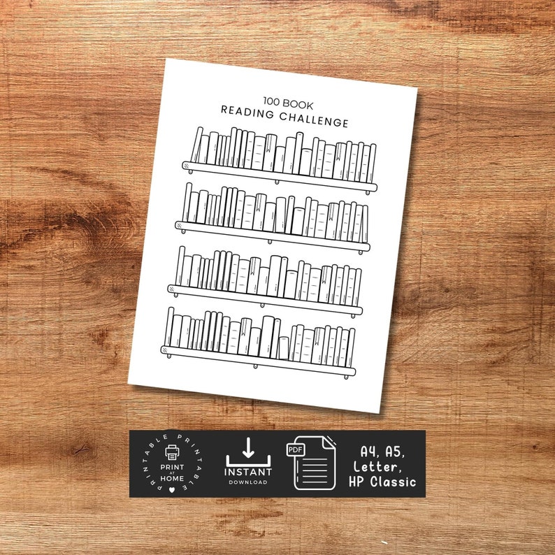 100 Books Challenge Printable, Bookshelf Reading Tracker, Books to Read ...