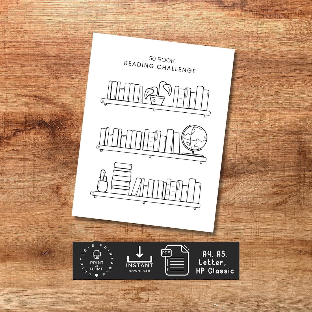 50 Book Reading Challenge Printable, Bookshelf Reading Tracker, Books ...