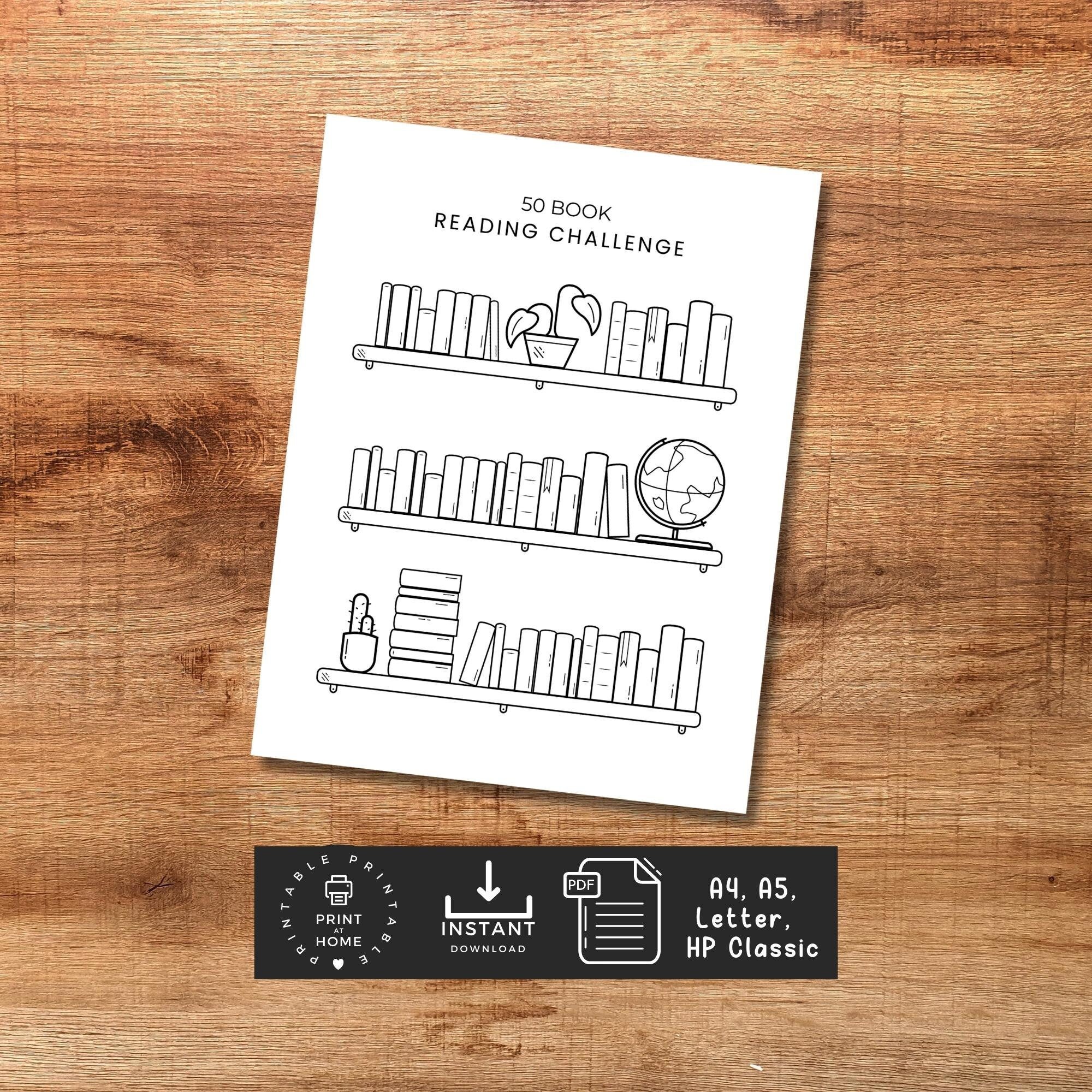 50 Book Reading Challenge Printable, Bookshelf Reading Tracker, Books ...