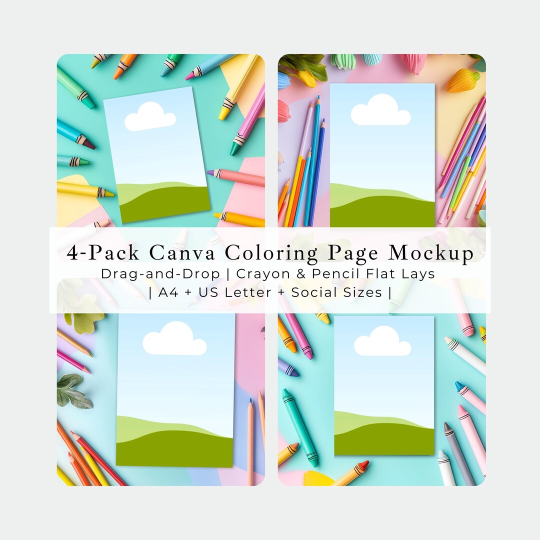 Canva Coloring Page Crayon Mockup, Canva Drag and Drop Frame Template ...