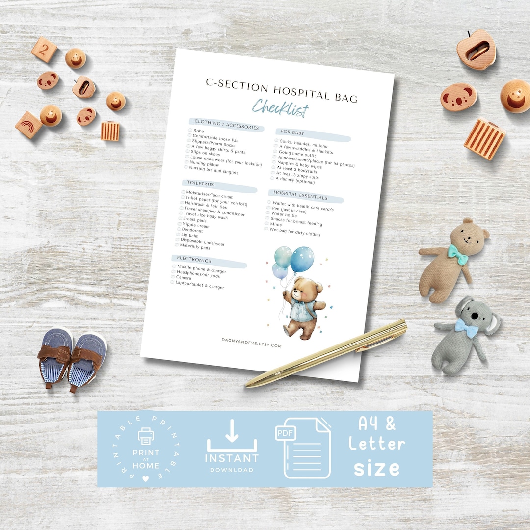 Caesarean Hospital Bag Checklist Printable, C-section Hospital ...
