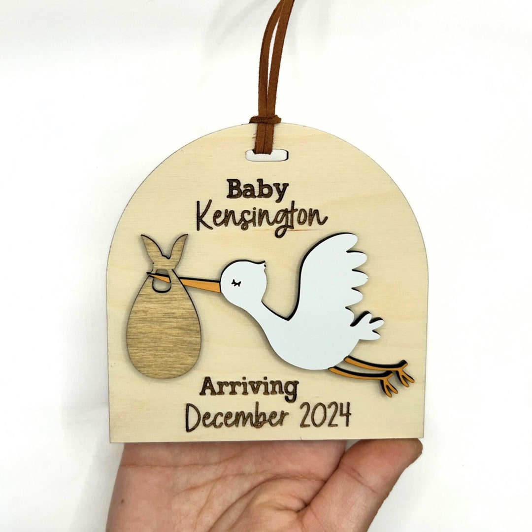 Personalized Baby Announcement Stork Christmas Ornament, Custom Family ...
